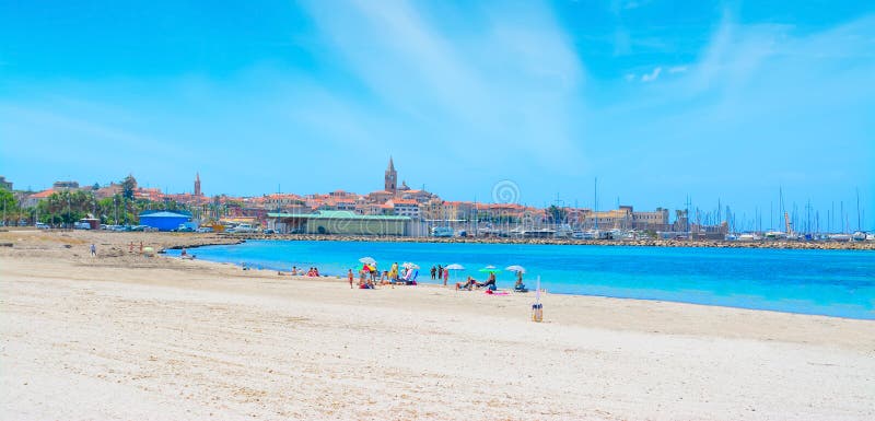 Alghero Cityscape Seen from the Beach Stock Image - Image of alghero ...