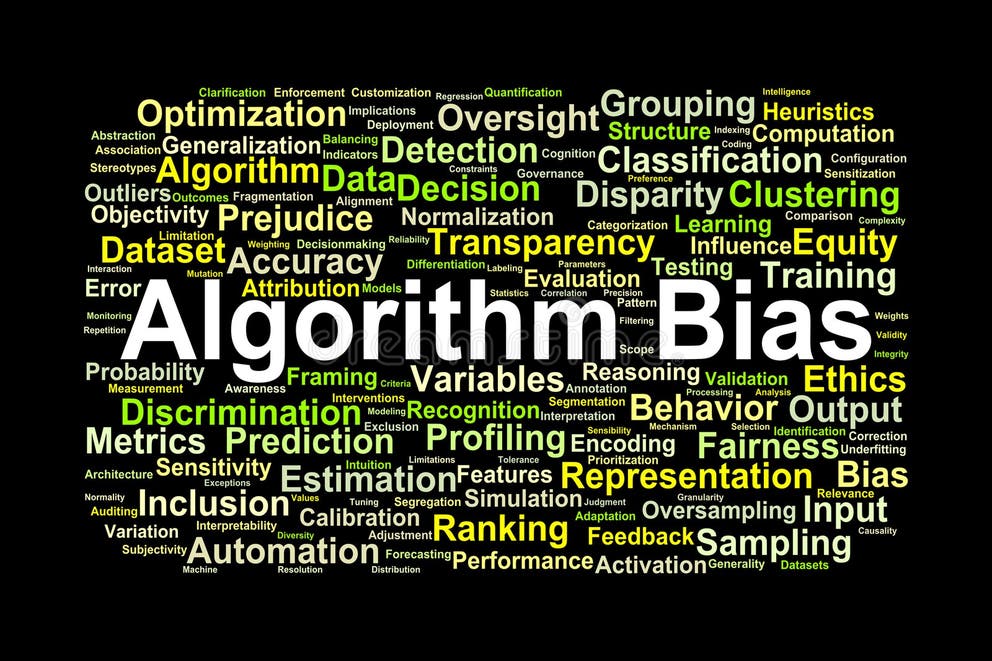 Algorithm Bias Word Cloud Key Concepts In Data And Ethical Implications Stock Illustration