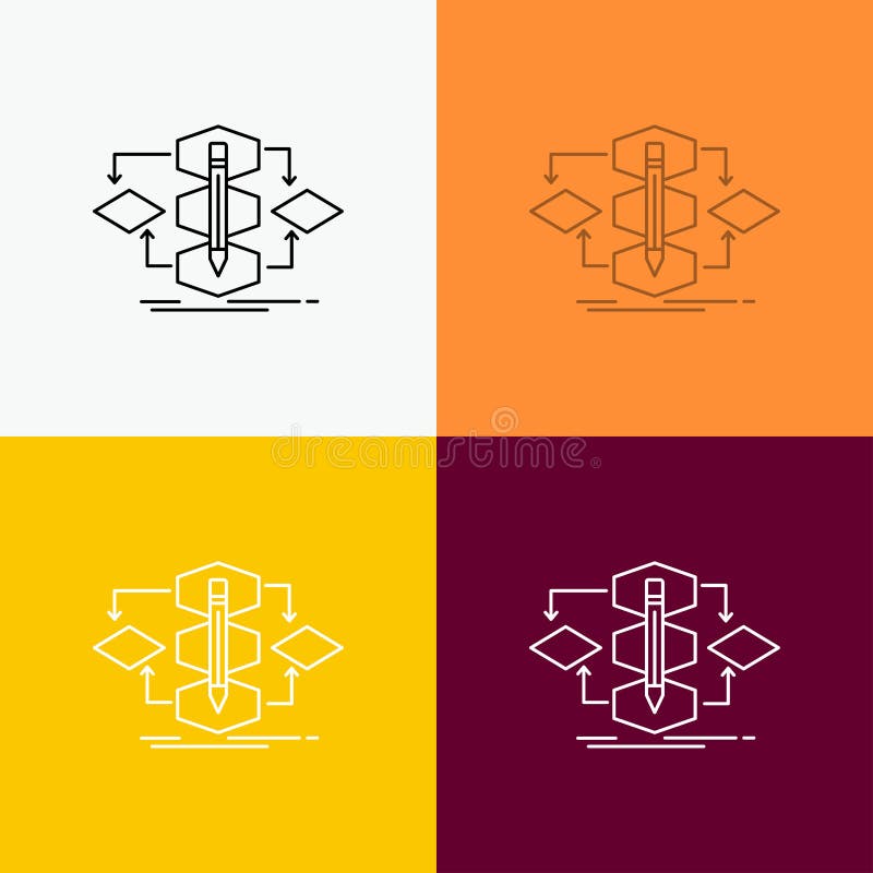 Algorithm Design Method Model Process Icon Over Various Background Line Style Design