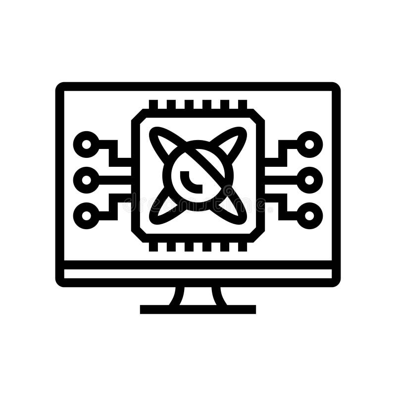 Algorithm Screen Quantum Computer Line Icon Vector Illustration Stock Illustration ...