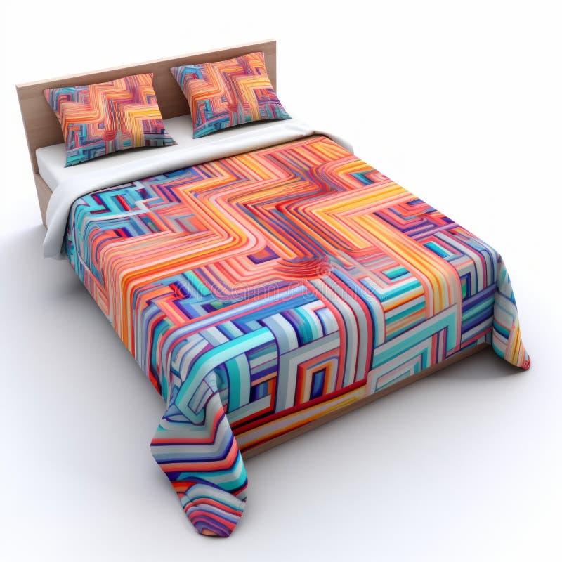 Algorithmic Art Bedspread - Isolated on White Background Stock ...