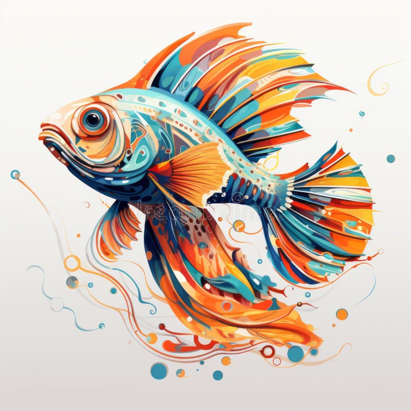 Algorithmic Art of Fish: Stunning Full Body Illustration on White ...