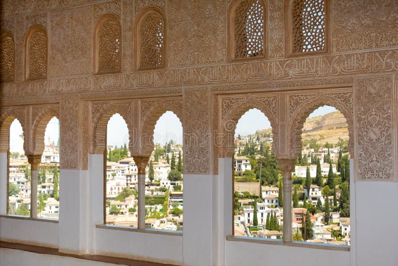 Alhambra Carved Wall with Window Stock Photo - Image of arcs, carved ...