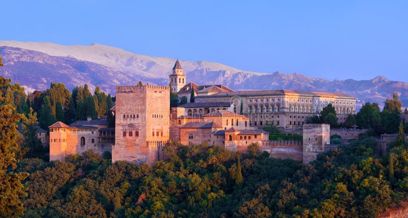 Alhambra De Granada, Panoramic at Sunset Stock Image - Image of ...