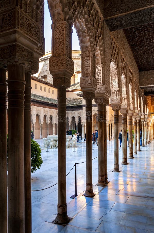 The Alhambra in Granada, Spain. Decorated Columns Editorial Photography ...