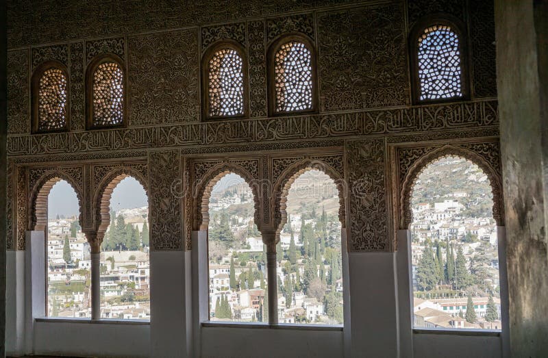 Alhambra Windows Showing Fine Moorish Detail Stock Image - Image of ...