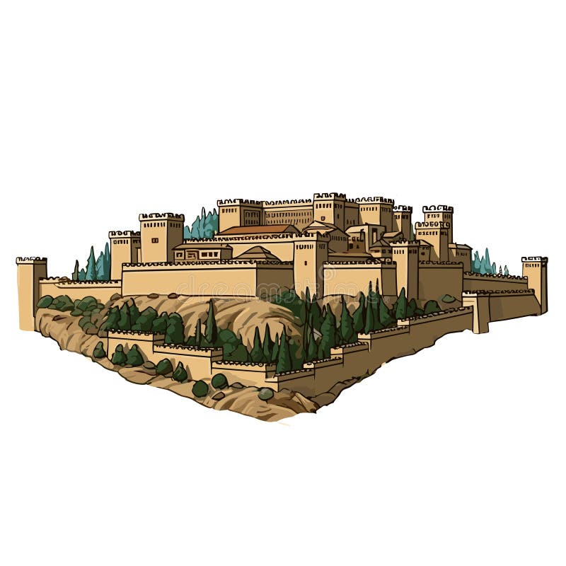 Alhambra Hand-drawn Comic Illustration. Alhambra. Vector Doodle Style ...