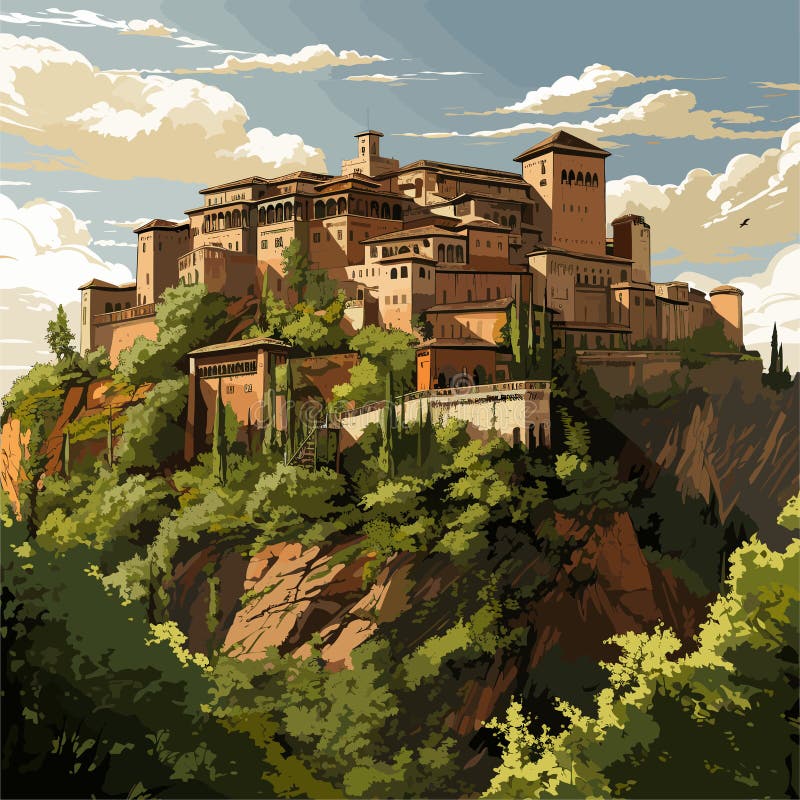 Alhambra Hand-drawn Comic Illustration. Alhambra. Vector Doodle Style ...