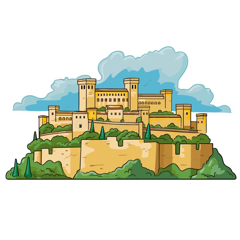 Alhambra Hand-drawn Comic Illustration. Alhambra. Vector Doodle Style ...