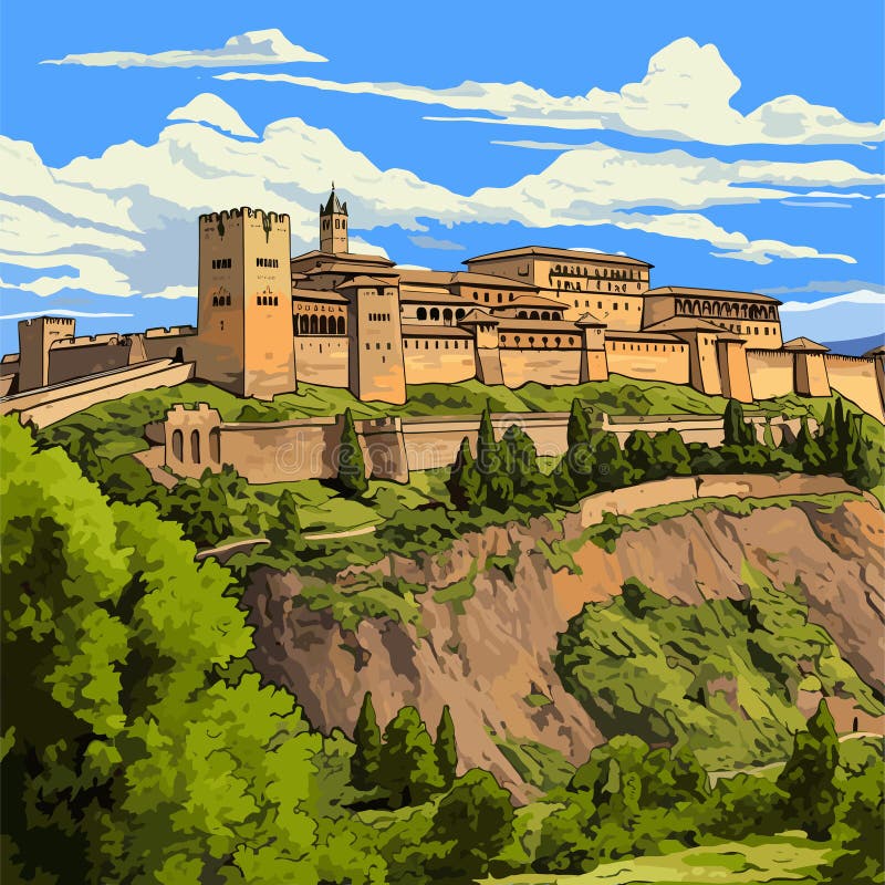 Alhambra Hand-drawn Comic Illustration. Alhambra. Vector Doodle Style ...