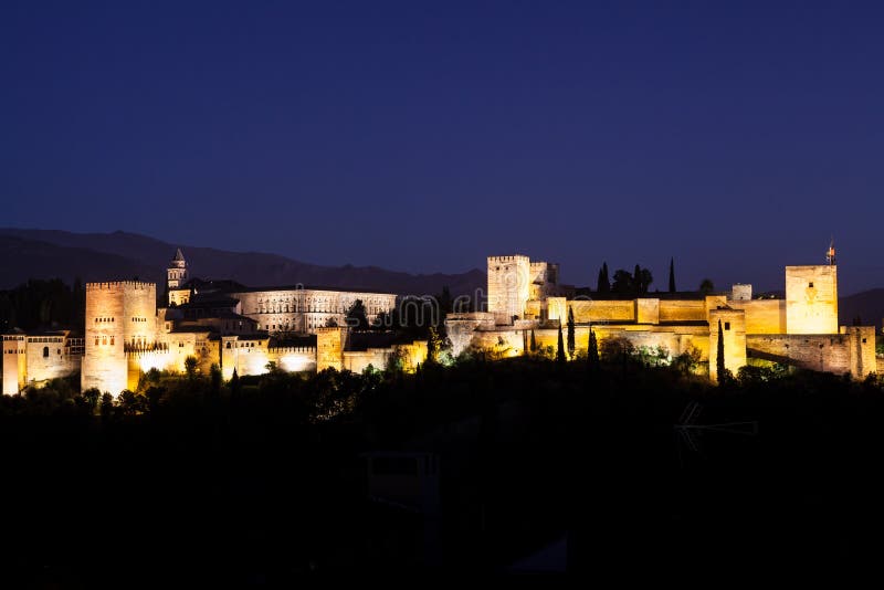 Alhambra by night stock photo. Image of architectural - 49337076