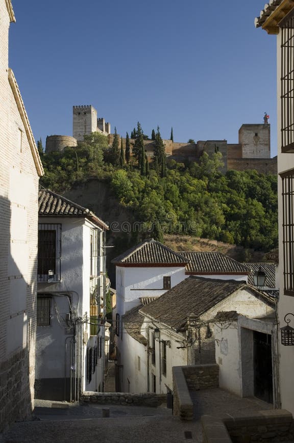 Alhambra and Old Granada Street Stock Photo - Image of albaycin ...