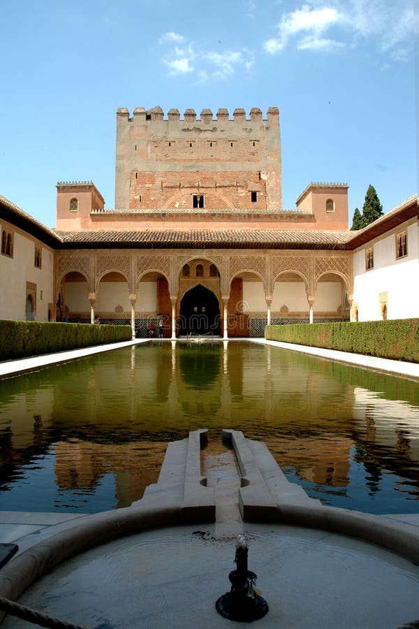 Alhambra Palace and Waterfountain Stock Image - Image of destination ...