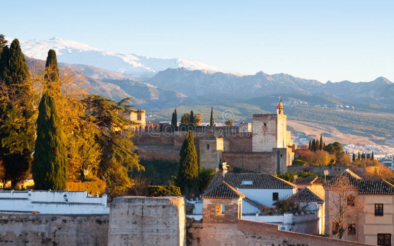 Alhambra with Sierra Nevada. Granada Stock Image - Image of ancient ...