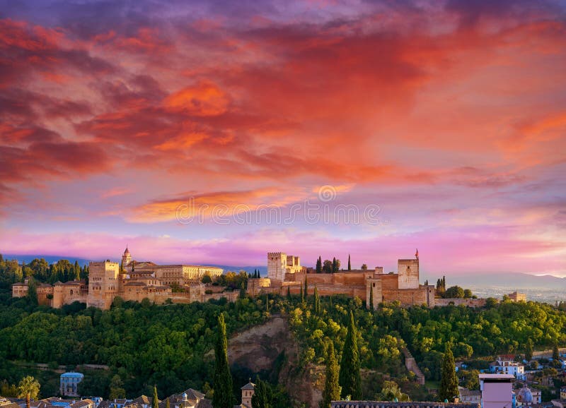 Alhambra Sunset in Granada of Spain Stock Image - Image of albayzin ...