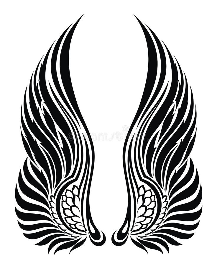 Ali Di Angelo Isolate Su Bianco. Disegno Del Tatuaggio Illustrazione ...