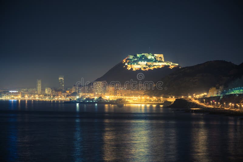 Alicante night fort stock photo. Image of albufereta - 60979144