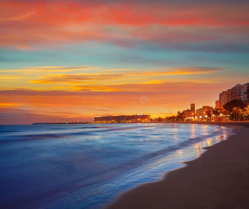 Alicante Skyline at Sunset from Postiguet Stock Photo - Image of blue ...