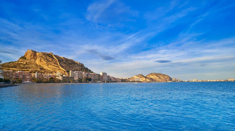Alicante Skyline at Sunset from Postiguet Stock Photo - Image of ...