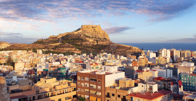 Alicante in Spain at Sunset Stock Image - Image of building ...