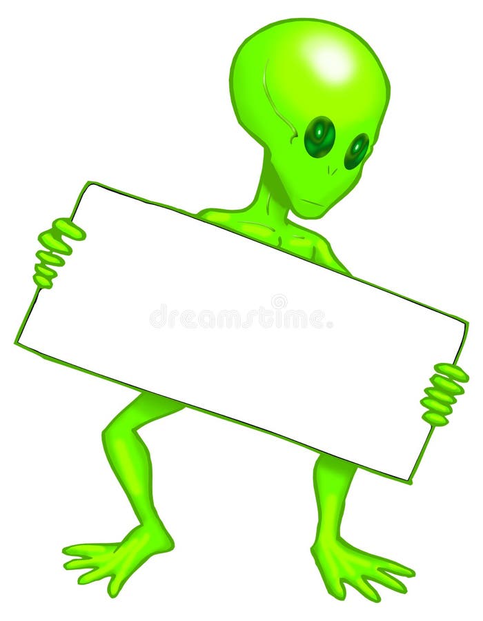 Green Cartoon Alien Holding Stop Sign Stock Illustration - Illustration ...