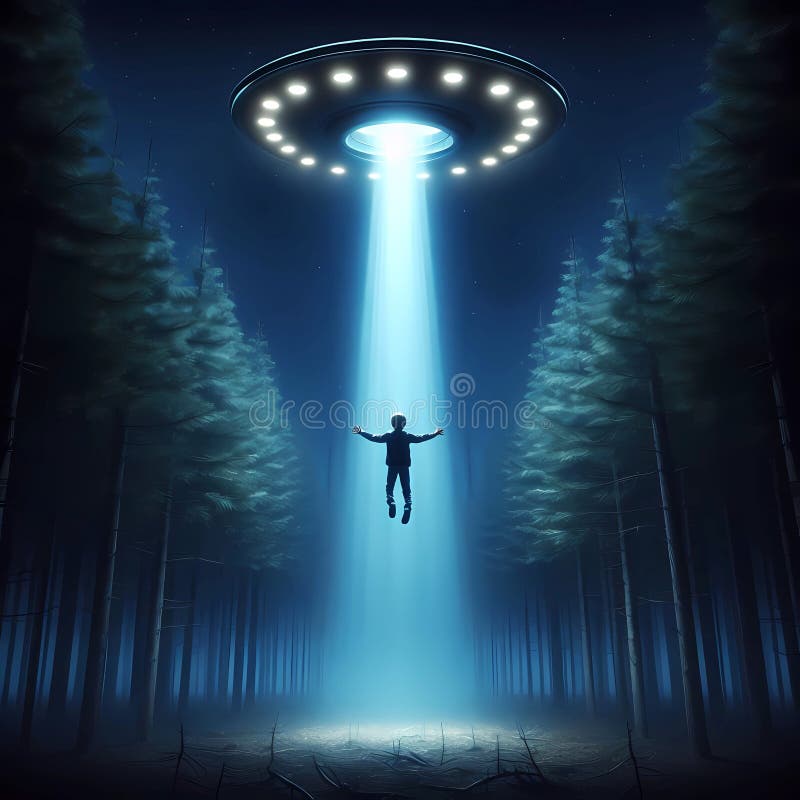 Alien Abduction Nighttime Forest Stock Illustration - Illustration of ...