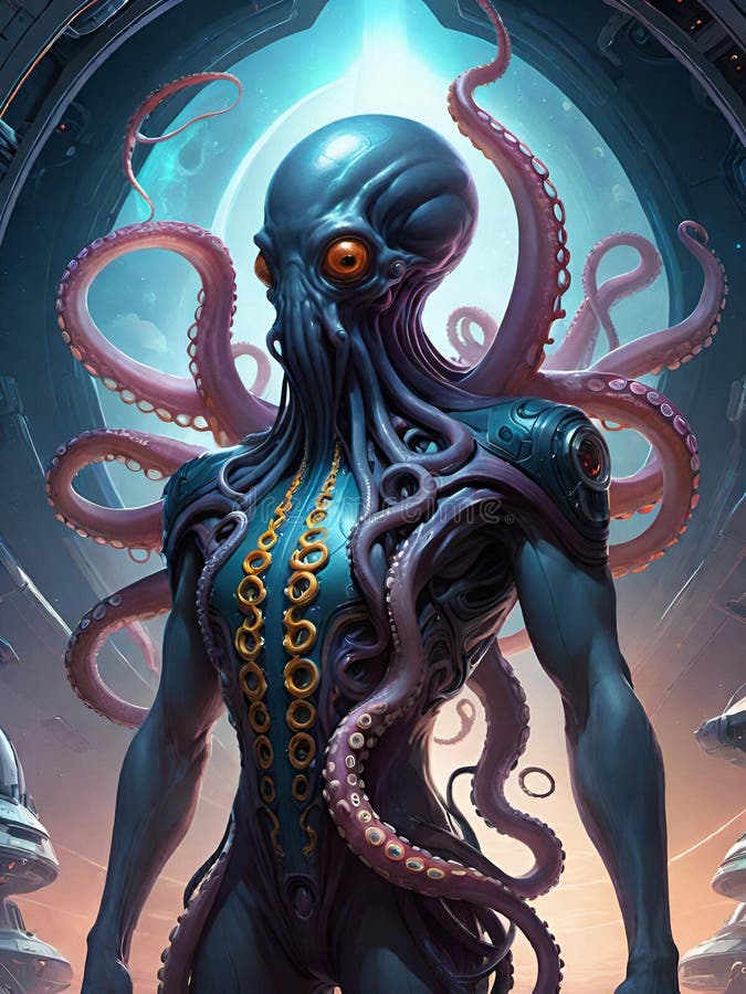 Alien Anthropomorphic Octopus Inside a Spaceship, Generative Ai ...