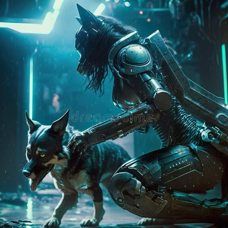 Alien in armor with dog stock image. Image of setting - 269447929