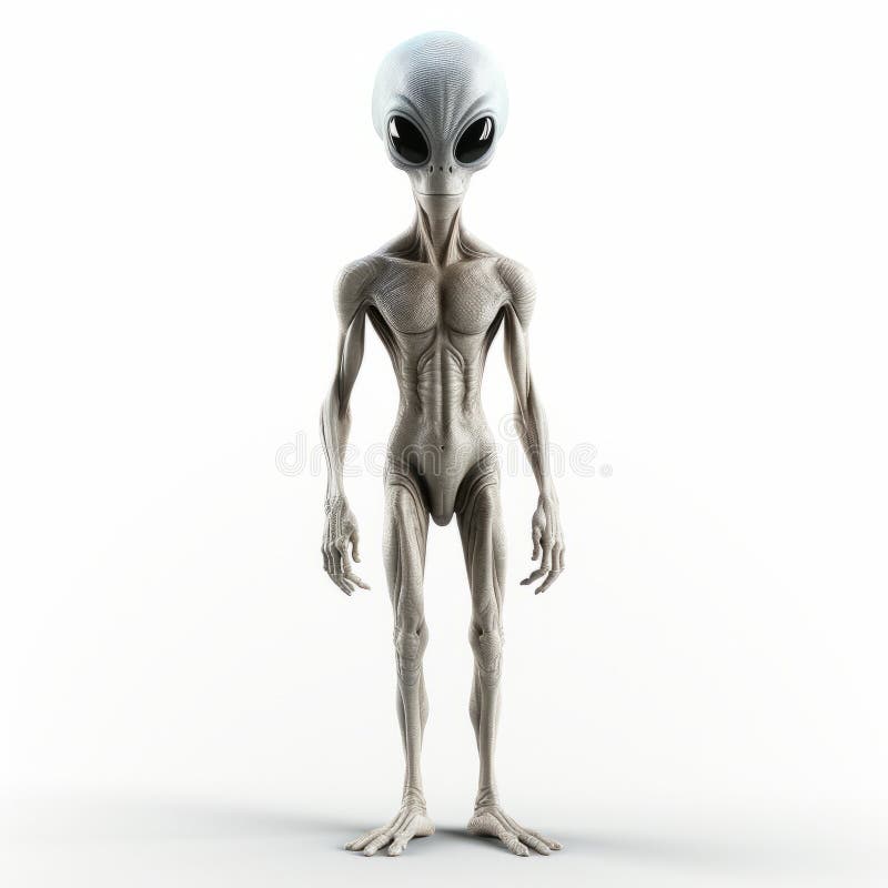 Intense Gaze: Whimsical 3d Alien Human Figure on White Background Stock ...