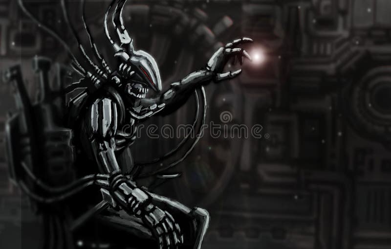 Alien Astronaut Sits In Suit On His Iron Throne Stock Illustration ...