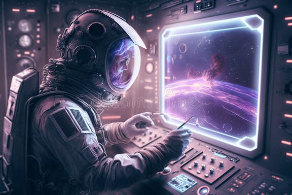 Alien Astronaut Works with Futuristic Control Panel, Alien Astronaut ...