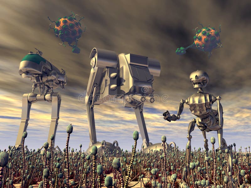 Alien Robots Invading Earth Stock Illustration - Illustration of ...