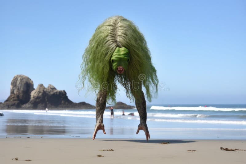 Alien Attempting Handstand on the Beach, with Ocean Breeze in Its Hair ...