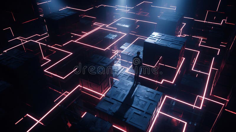 Alien Base Interior with Laser Labyrinth in 80s Sci-fi Action Style ...