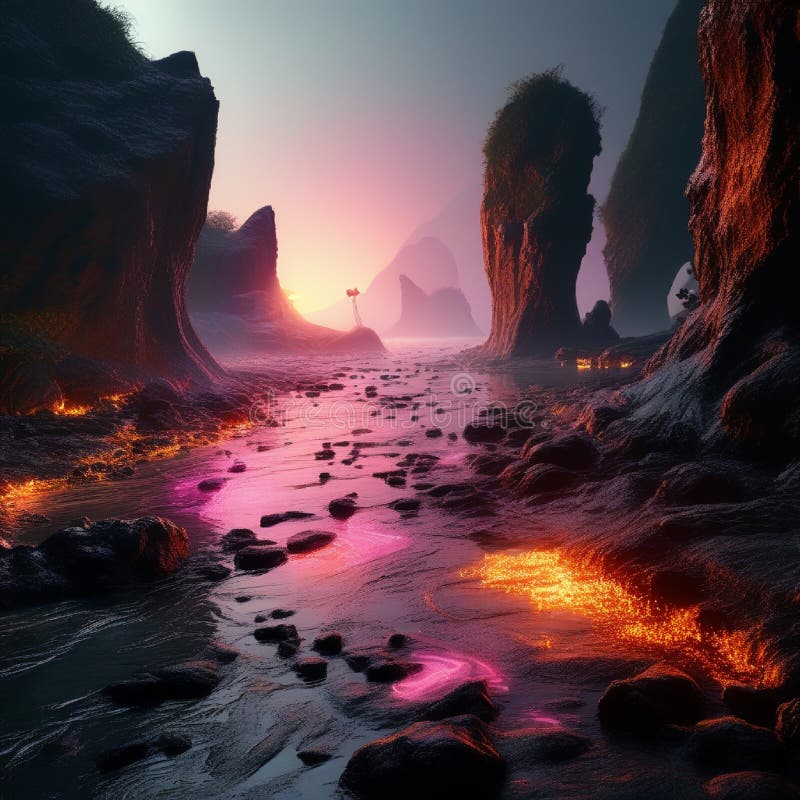 An Alien Beach with Phosphorescent Waves and Bizarre Rock Formations ...
