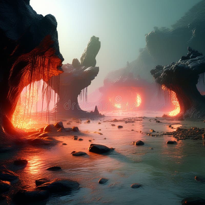 An Alien Beach with Phosphorescent Waves and Bizarre Rock Formations ...