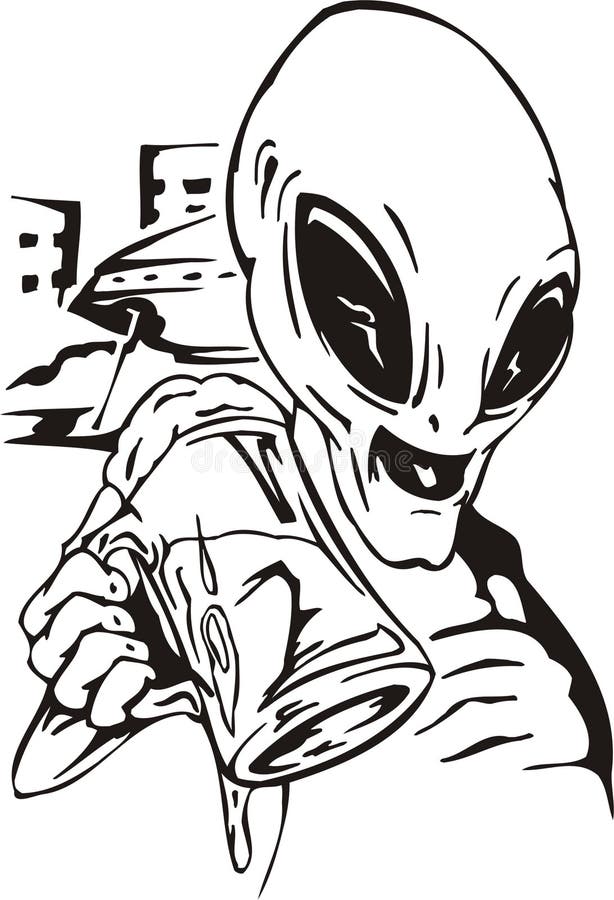 Alien with a beer mug. stock vector. Illustration of landed - 12601274