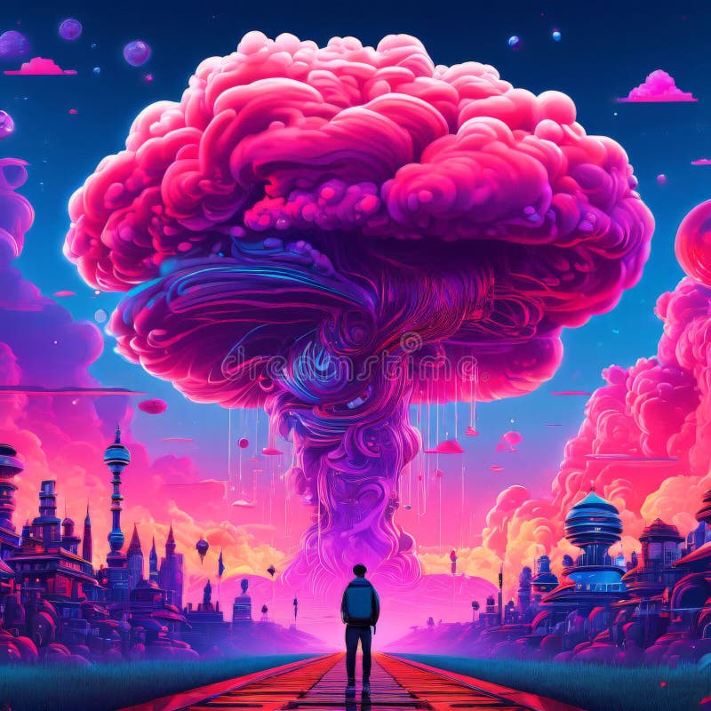 Alien with Big Cloud in the Night. Stock Illustration - Illustration of ...