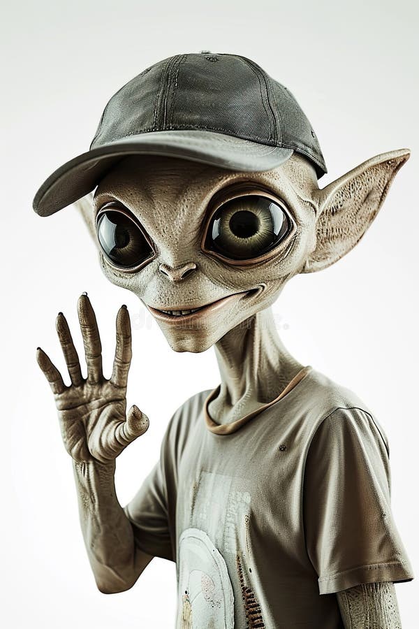 An Alien with Big Eyes and a Baseball Cap Stock Photo - Image of face ...