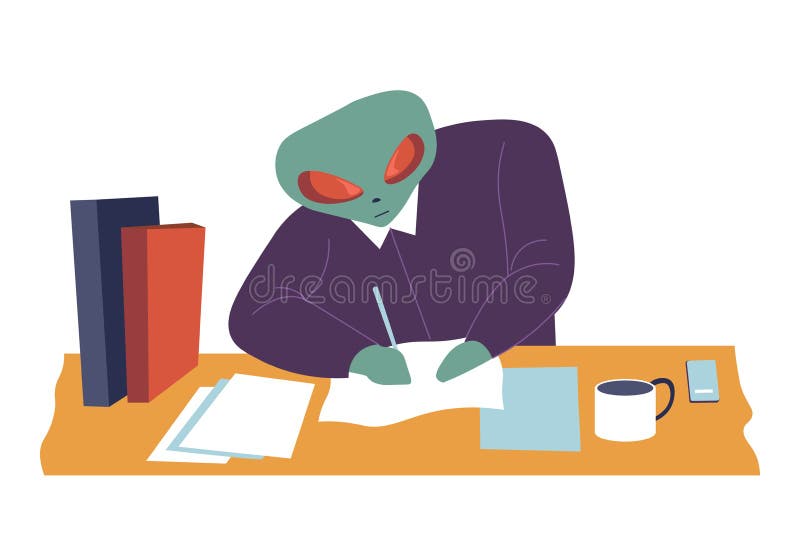Alien Boss Working on Project on Laptop in Office Stock Vector ...
