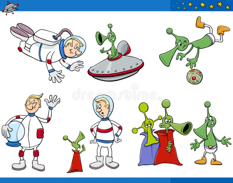 Alien Cartoon Characters Set Stock Vector - Illustration of cosmonaut ...