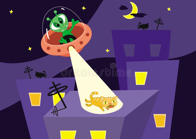 Alien and cat stock vector. Illustration of night, flying - 24519525