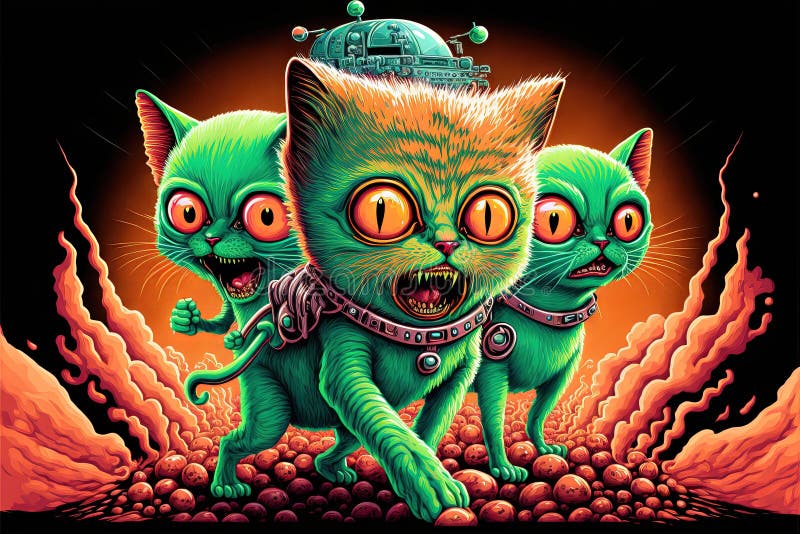 Alien Cats Landing and Invading Planet Earth Illustration Generative Ai ...