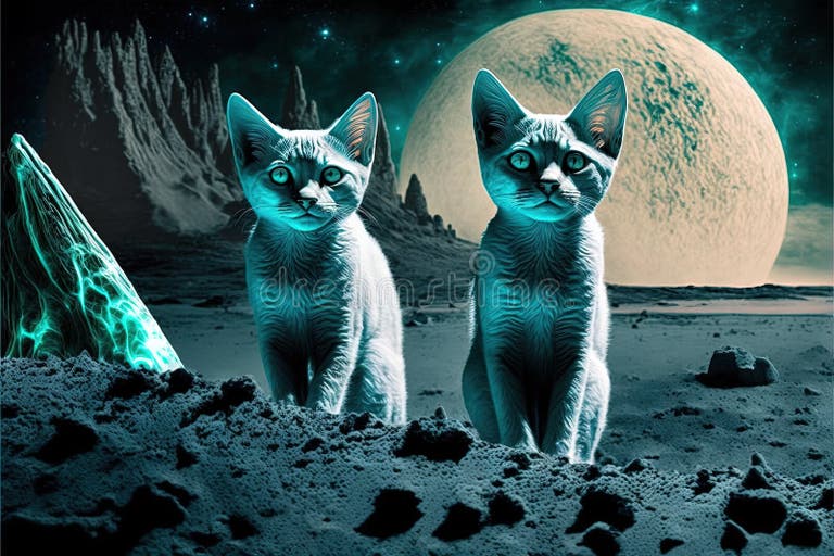 Alien Cats in Alien Planet, Illustration Generative Ai Stock ...