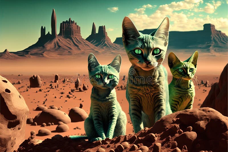 Alien Cats in Alien Planet, Illustration Generative Ai Stock ...