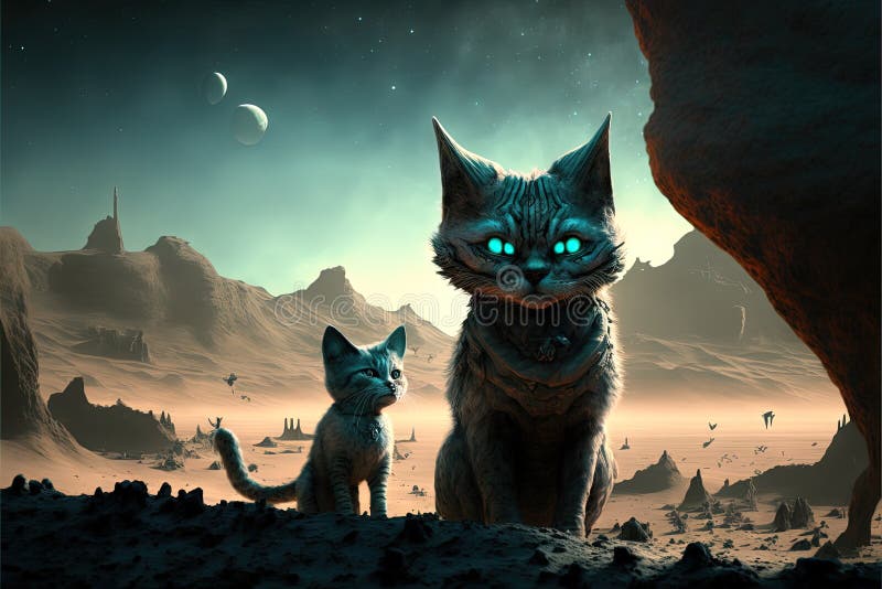Alien Cats in Alien Planet, Illustration Generative Ai Stock ...
