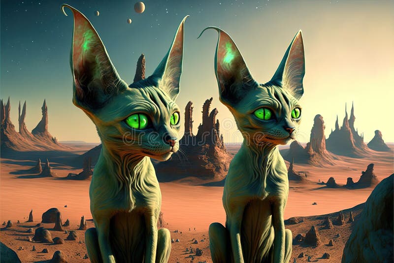 Alien Cats in Alien Planet, Illustration Generative Ai Stock ...
