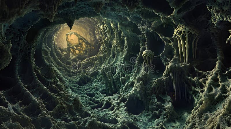 Alien Cave Exploring a Bioluminescent Underground World Stock ...