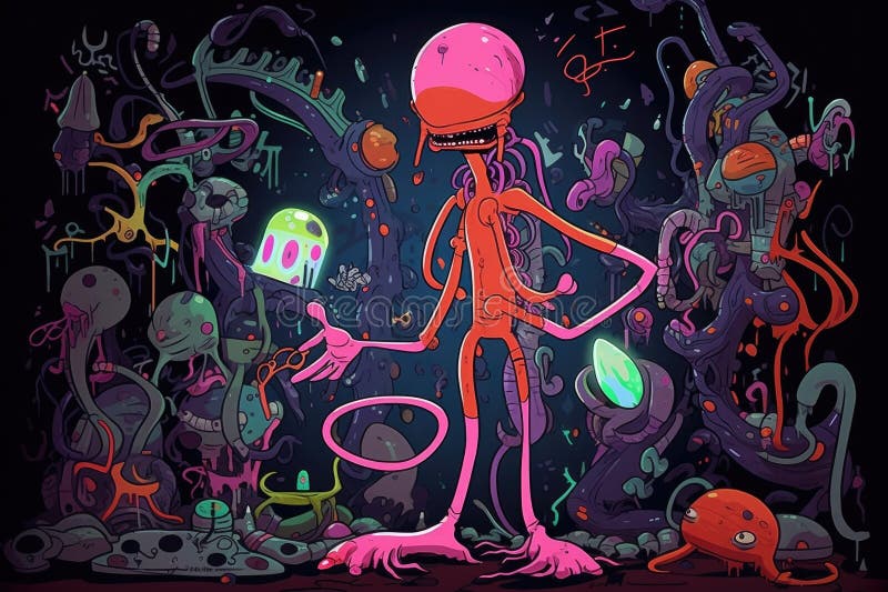 Alien Character, with Its Tentacles Forming Graffiti Tags and Bubble ...