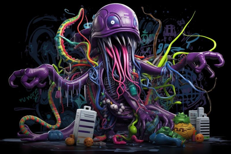 Alien Character, with Its Tentacles Forming Graffiti Tags and Bubble ...